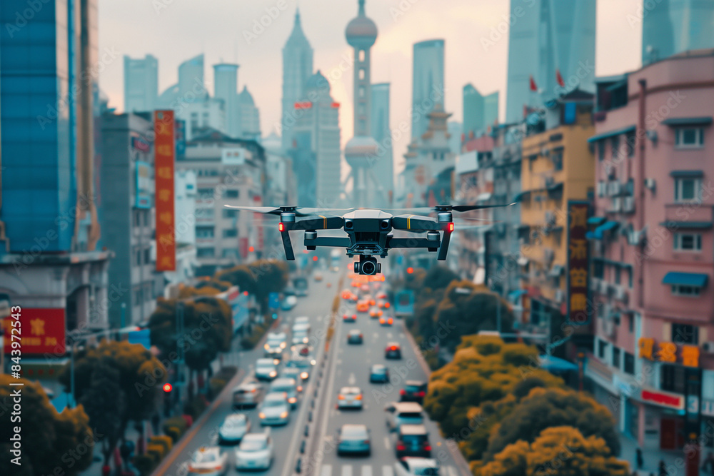 Urban Drone Surveillance: Patrolling City Streets for Safety Stock ...