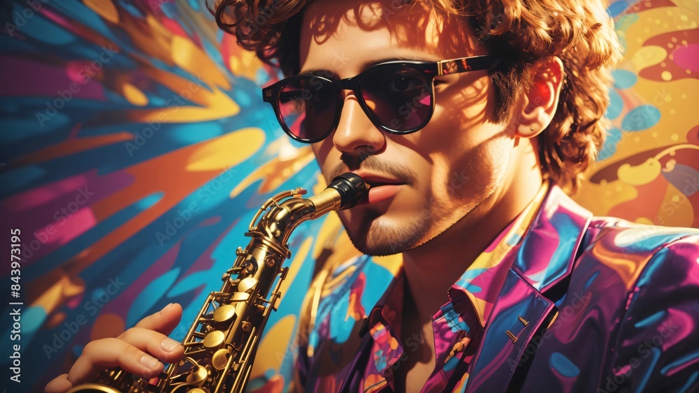 Artistic Saxophone Performance Image - Vivid Colors and Patterns Stock ...