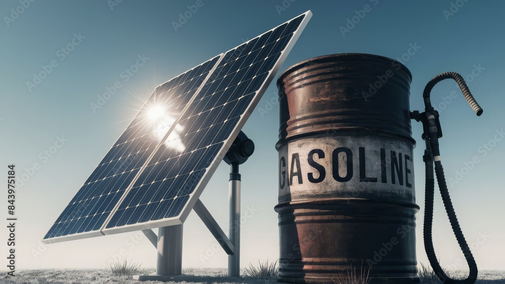 renewable and non-renewable energy sources a sleek, modern solar panel ...