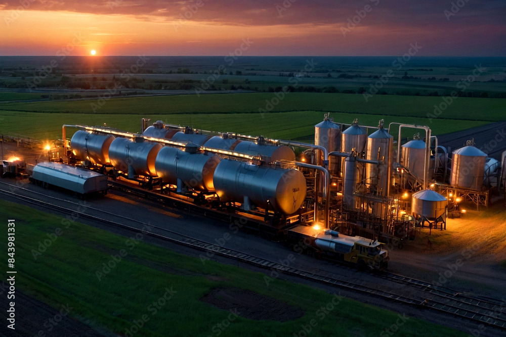 Railroad tanker cars on industrial fertilizer plant at agricultural ...