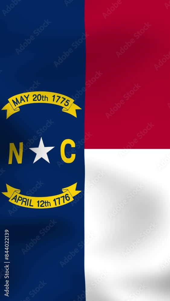 Vertical, portrait, waving national flag of North Carolina. Smooth ...
