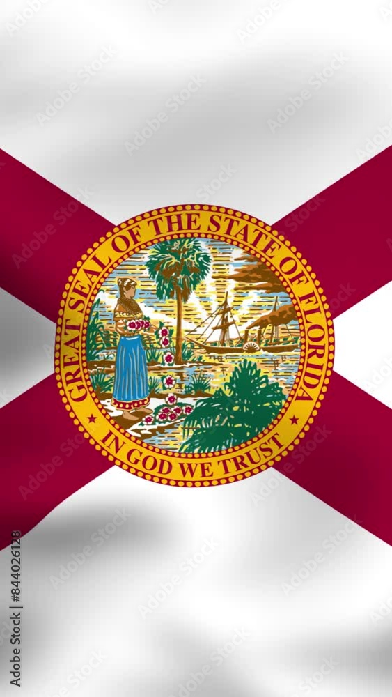 Vertical, portrait, waving national flag of Florida. Smooth animation ...