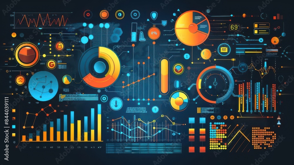 Data charts and algorithm symbols, representing machine learning in ...