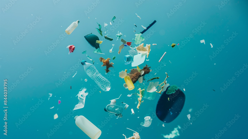 microplastics in the ocean. plastic pollution harming health. Stock ...