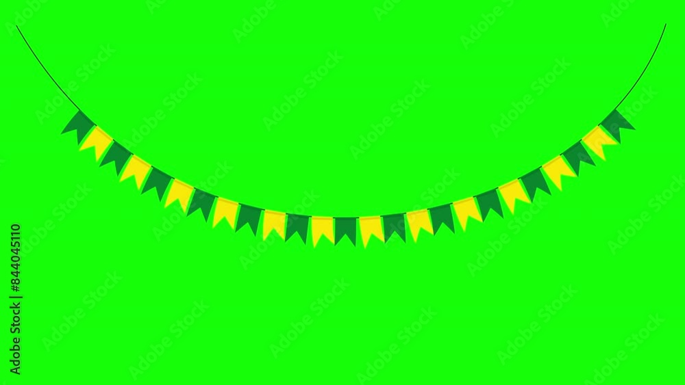Green and yellow triangle flags waving 60fps 4K animation with ...