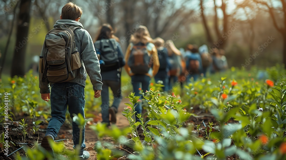 School field trip a botanical garden to study spring flora and fauna ...