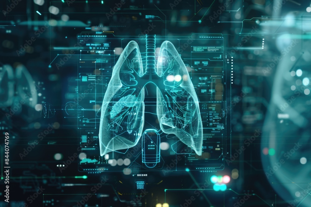 Anatomical illustration of the human lungs, showing bronchi and alveoli ...