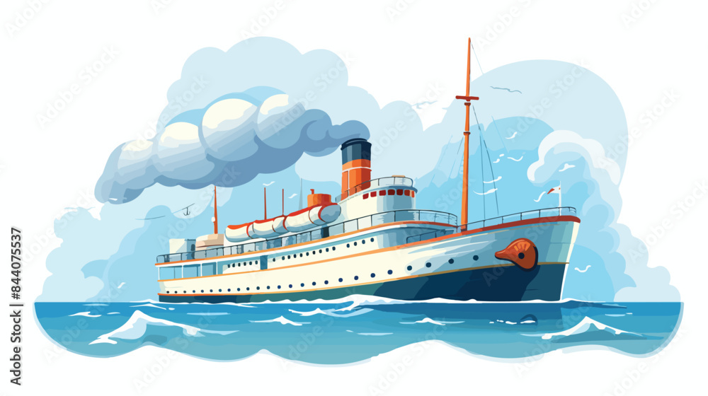 Vetor de Cartoon steamship 2d flat cartoon vactor illustrati do Stock ...