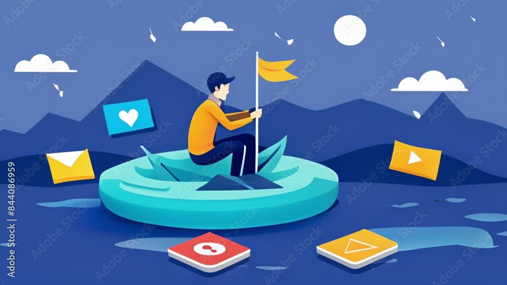 A person floating on a raft in the middle of a vast ocean surrounded by ...