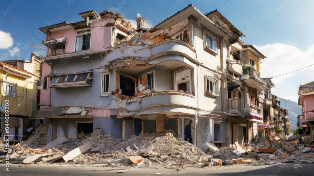 Earthquake scene. Broken buildings and streets. Stock Illustration ...