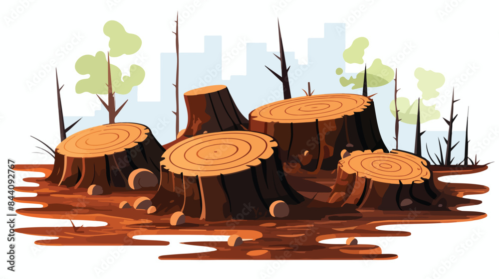 deforestation Clipart image with stumps 2d flat car Stock Vector ...