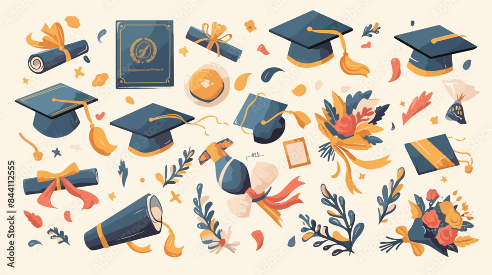 Graduation clipart cartoon stickers set. Graduation เวกเตอร์สต็อก ...