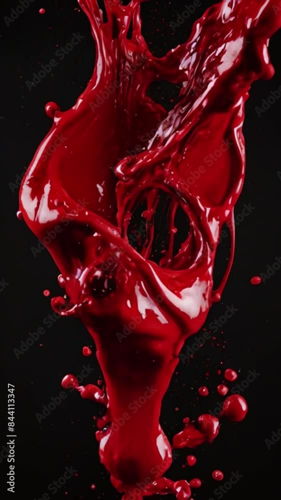 Red liquid splash, thick red water paint color falling on the ground on ...