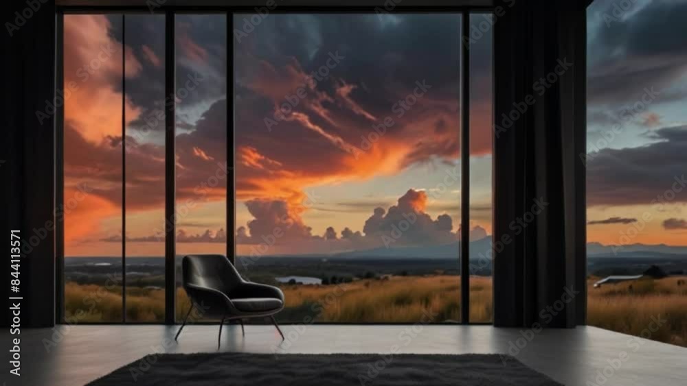 Beautiful landscape seen from living room of luxury resort rest house ...