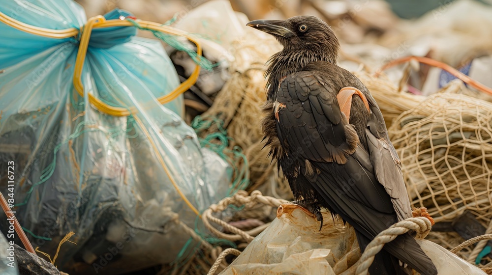 Bird entangled in garbage: Photos of birds entangled in plastic bags or ...