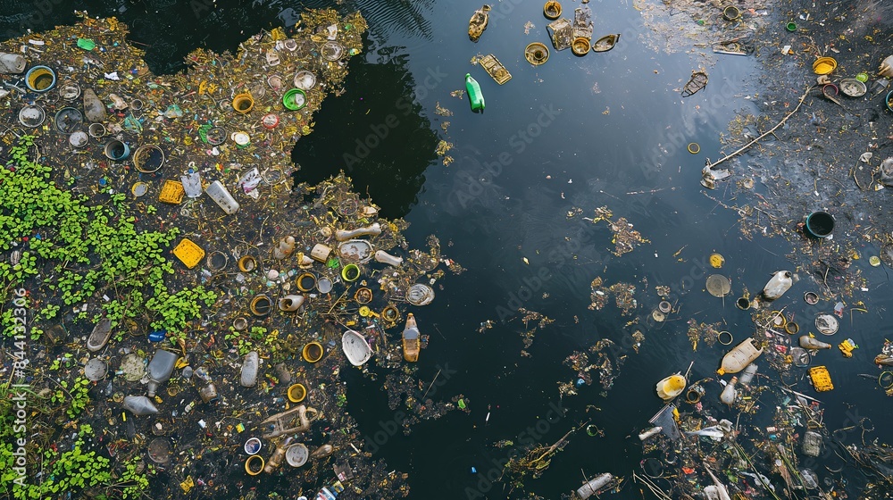 River covered with garbage: Photo of a river or lake covered with ...