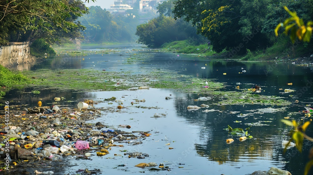 River covered with garbage: Photo of a river or lake covered with ...