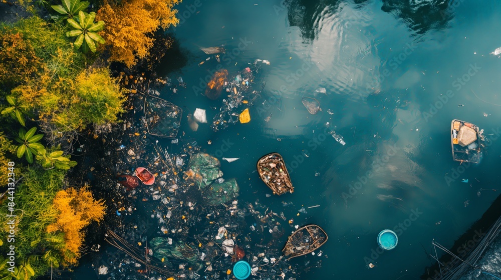 River covered with garbage: Photo of a river or lake covered with ...