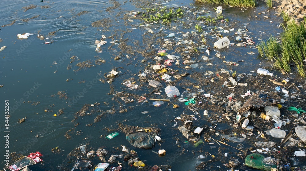 River covered with garbage: Photo of a river or lake covered with ...