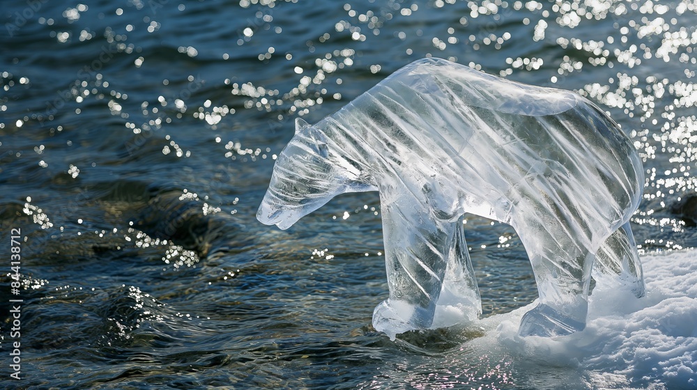 Drowning ice sculpture: An ice sculpture of an animal (such as a polar ...