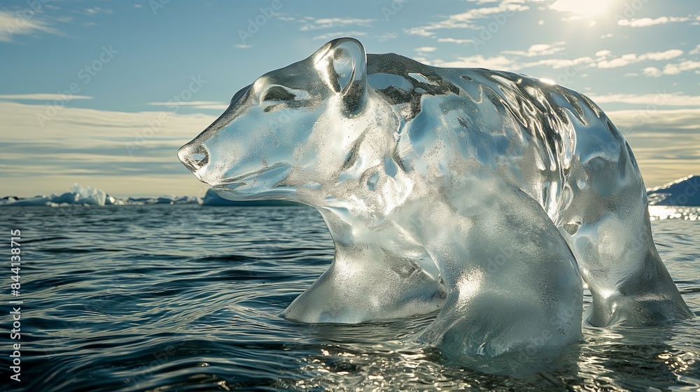 Drowning ice sculpture: An ice sculpture of an animal (such as a polar ...