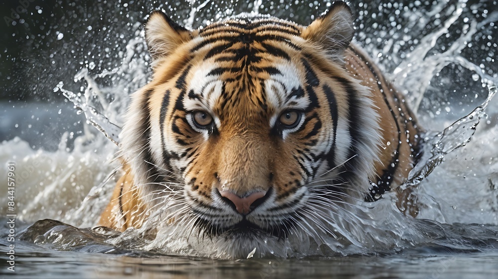 A captivating low-angle photograph of a majestic Siberian tiger ...