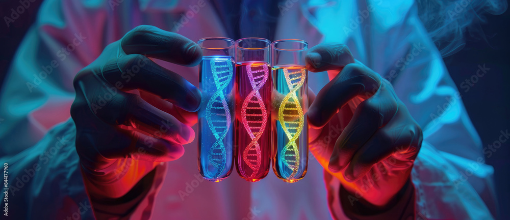 Advanced Medical Research. Scientist Holding Vials and Testing Tubes ...