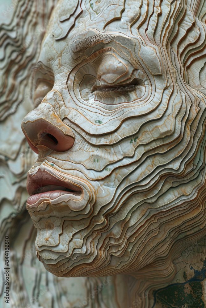 Female Face Made from Topographic Maps and Map Contour Lines extreme ...