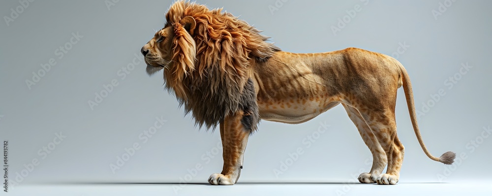 Side view of a standing lion 3D model, isolated on a white background ...
