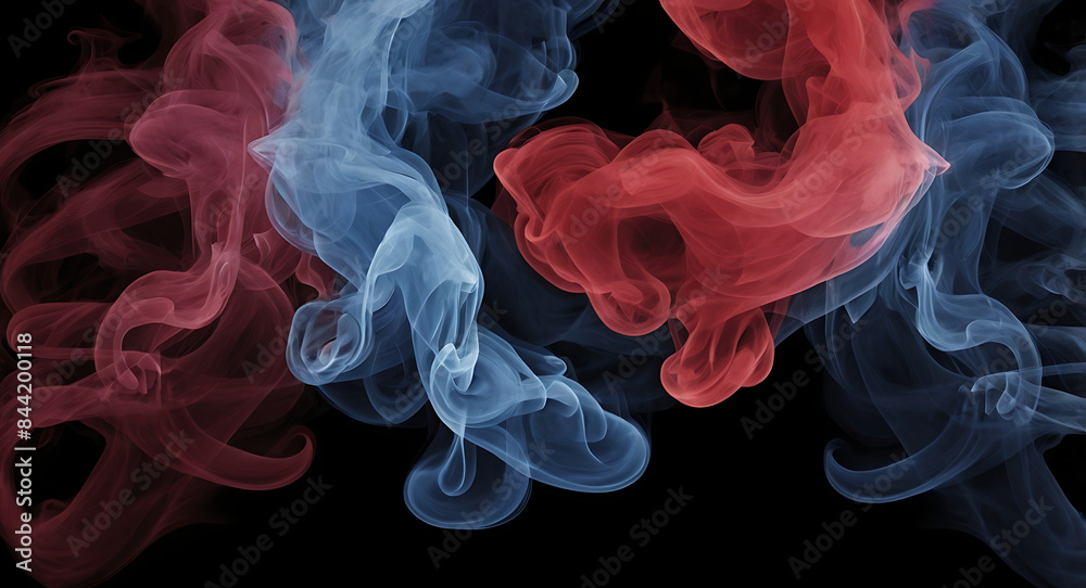 Red and blue smoke on a dark background, representing verses or ...