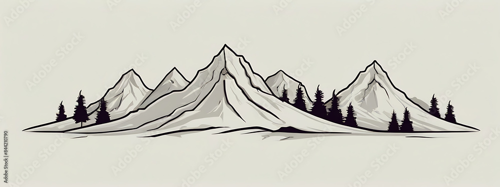 Minimalistic 2d Plain Mountain and tree graphics for a logo or a t ...