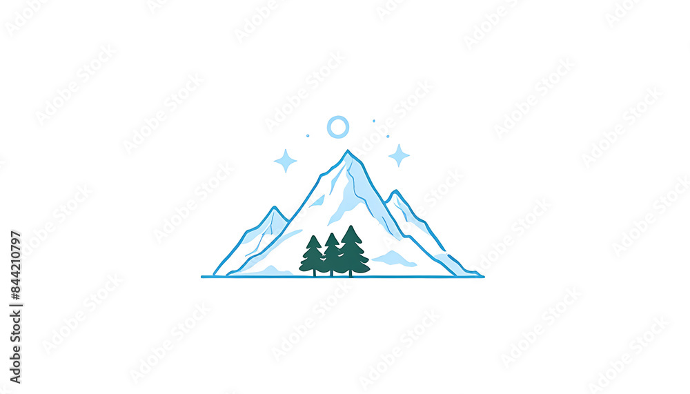 Minimalistic 2d Plain Mountain and tree graphics for a logo or a t ...