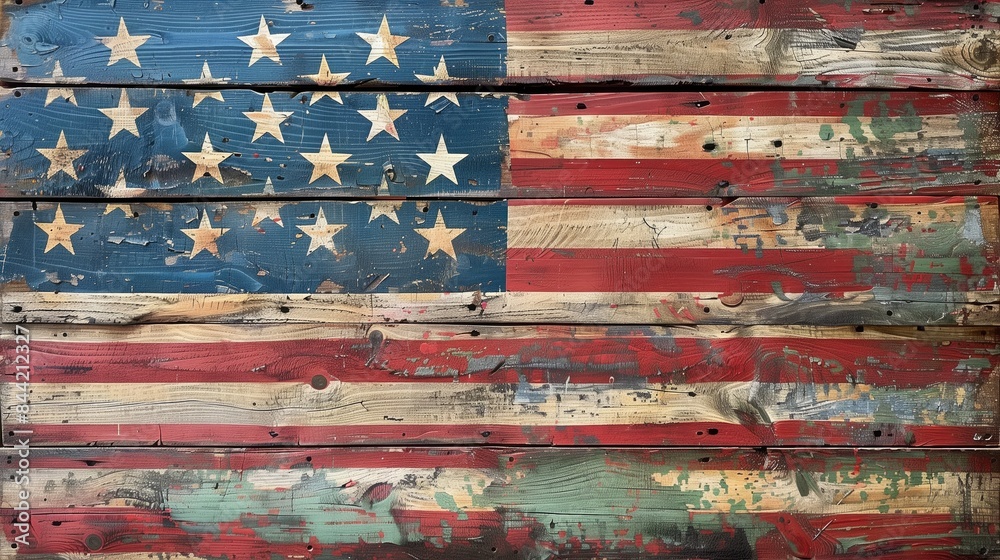 Rustic and Aged American Flag Banner, Patriotic Wood Art Background ...