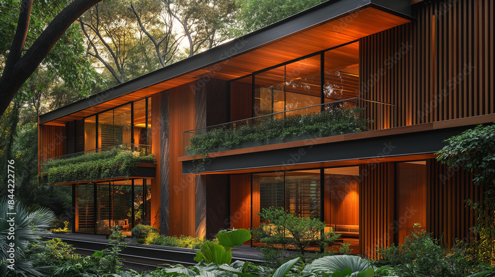 The exterior slatted cladding of a modern home is a breathtaking ...