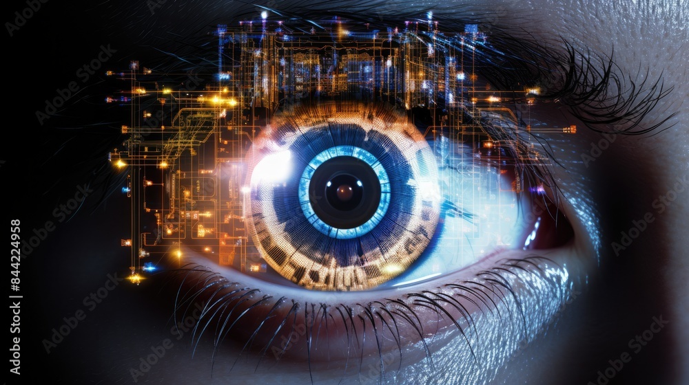 photograph of a 3D hologram of a human eye with various common eye ...