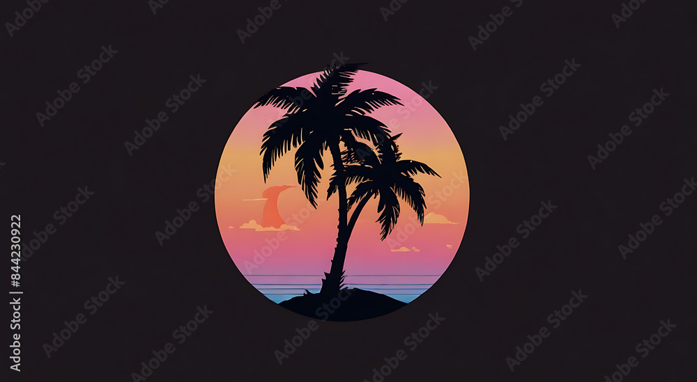 Ilustrace „Minimalistic 2d Plain aesthetic logo of palm trees and ...