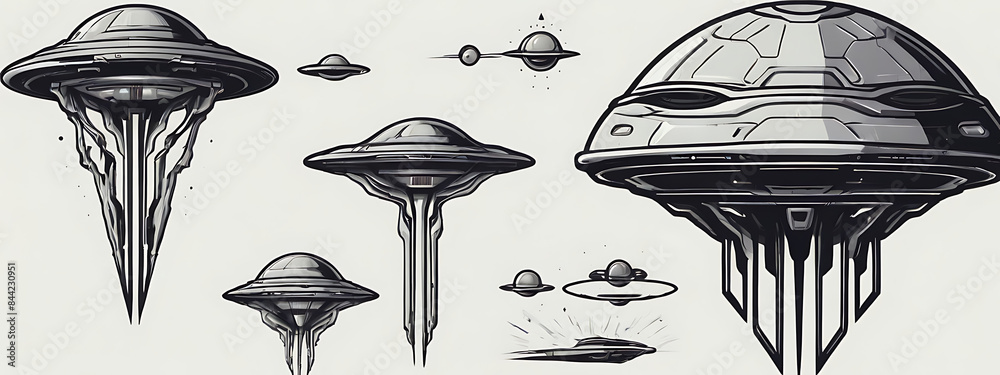 Minimalistic 2d Plain Alien and UFO graphics for a logo or a t-shirt ...