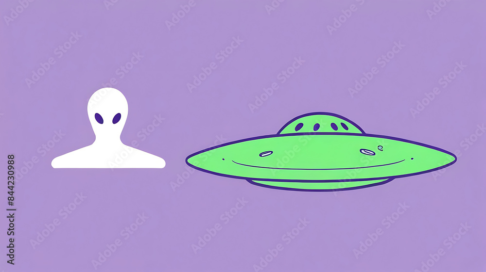 Minimalistic 2d Plain Alien and UFO graphics for a logo or a t-shirt ...