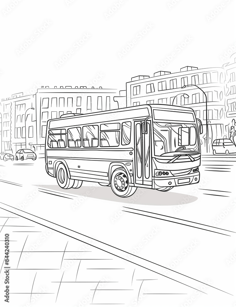 Sketch of bus on old town street - Coloring Pages: Printable ...