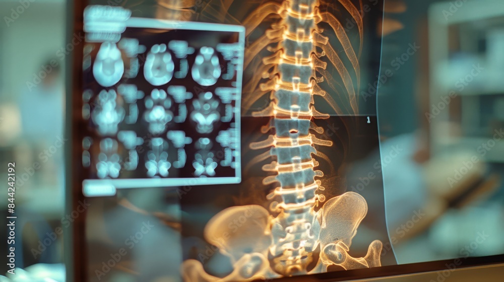 An x-ray of a real person's spine, revealing transparent vertebrae ...