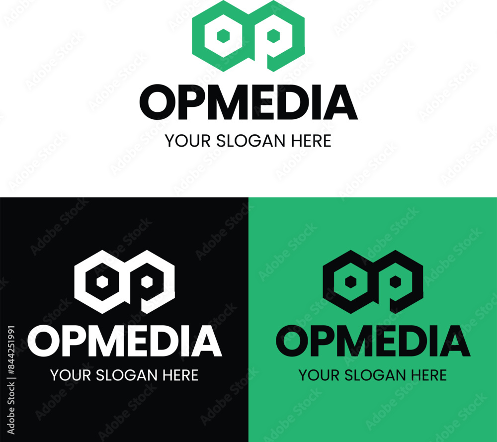Vetor de op media modern logo, op logo, po logo, o logo, p logo, tech ...
