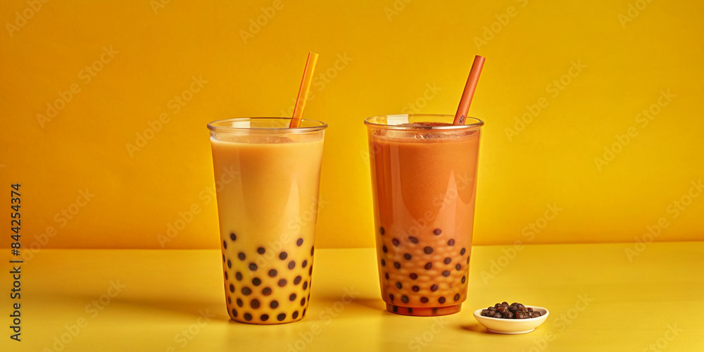 Cold boba tea,refreshing summer drink.Stylish background,template ...