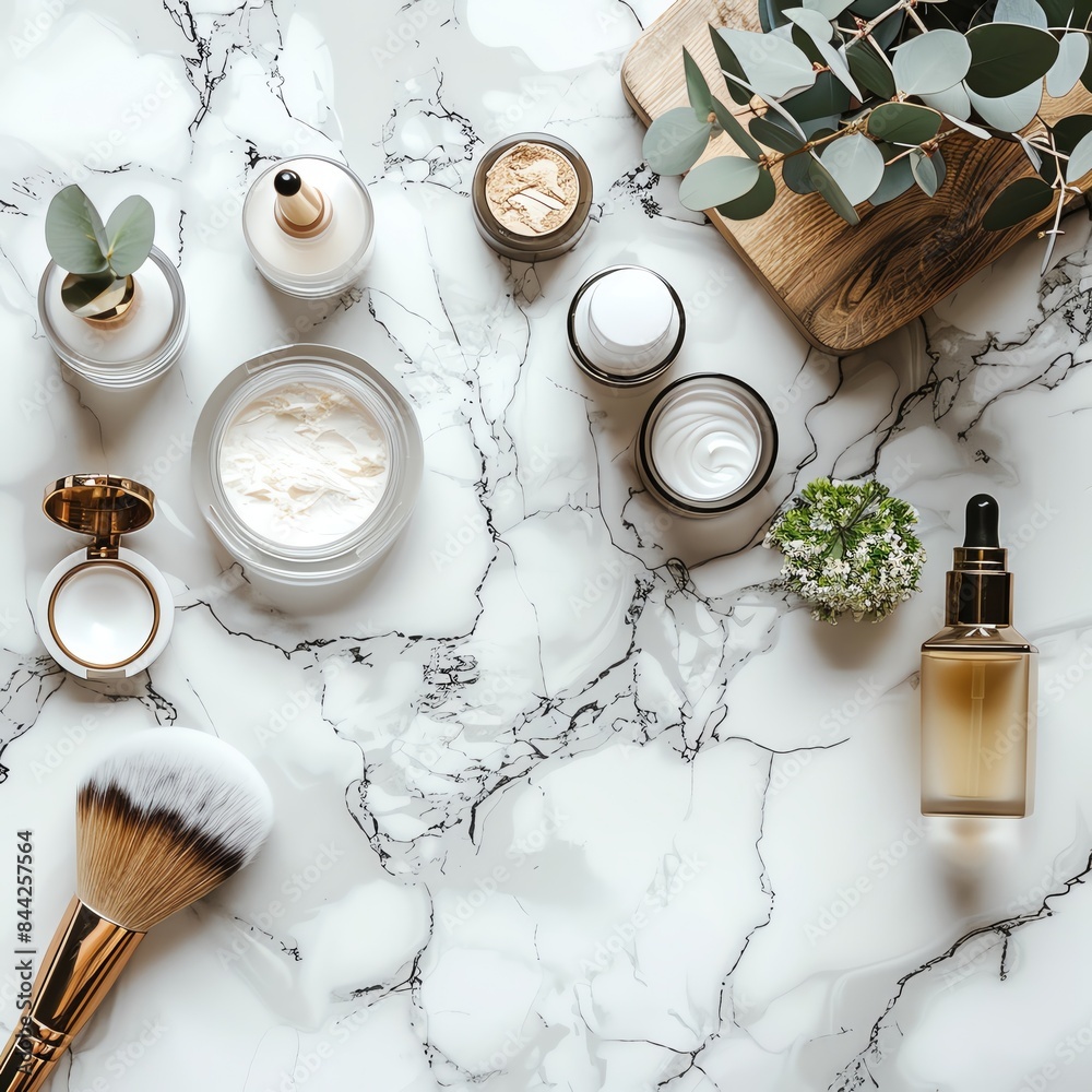 - Design a cosmetic-themed background with a white marble texture and ...