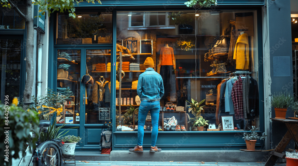 Small business owner decorating the interior of a trendy clothing store ...
