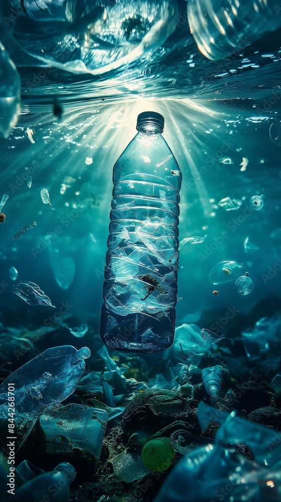 Underwater Pollution, Plastic Bottle in Ocean, Environmental Issues and ...