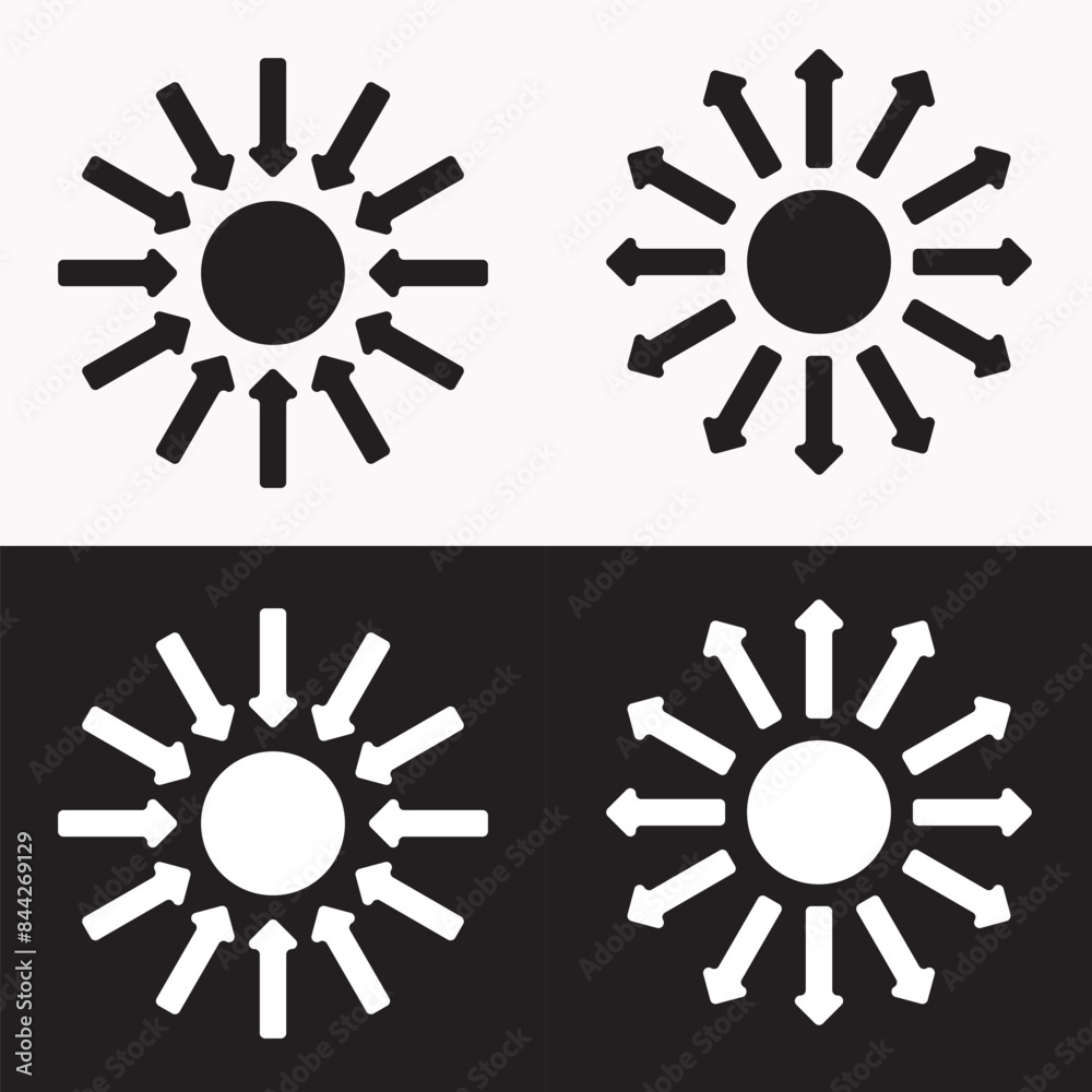 Symbol of expansion and contract, inward and outward arrows in circular ...