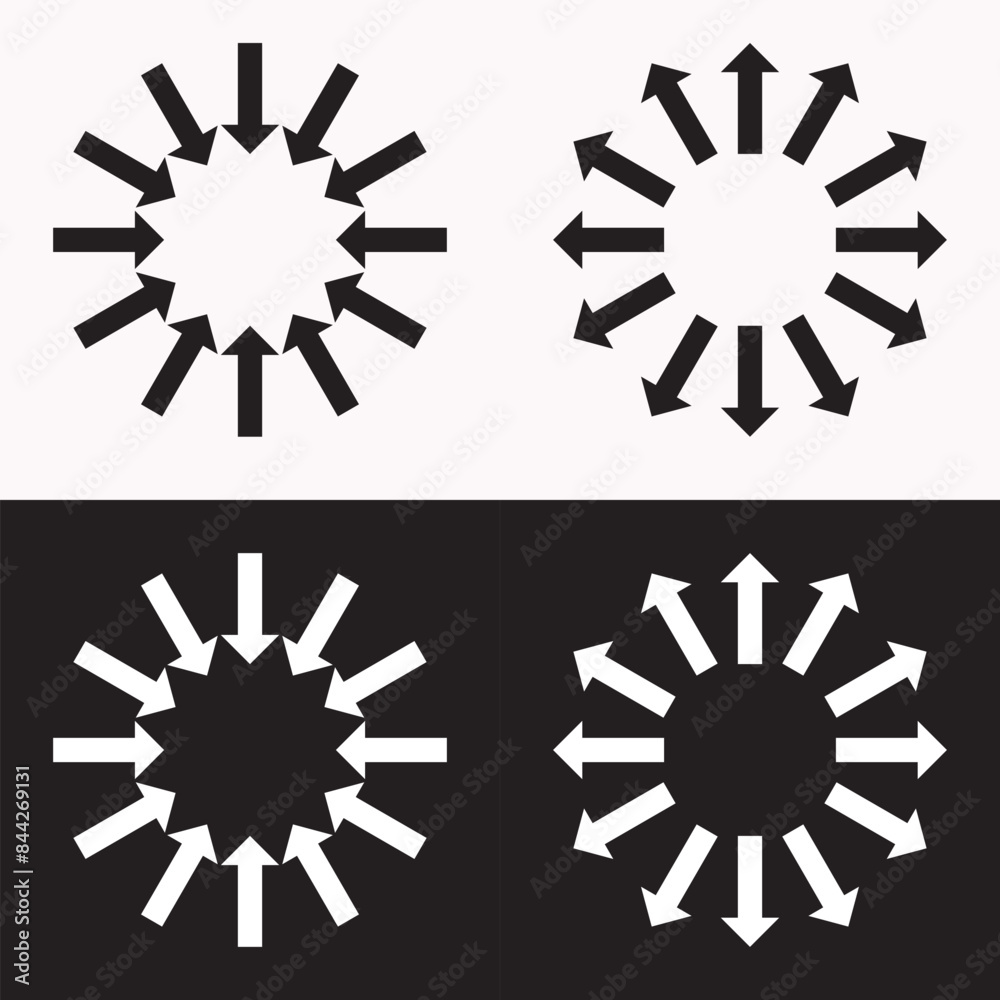 Symbol of expansion and contract, inward and outward arrows in circular ...
