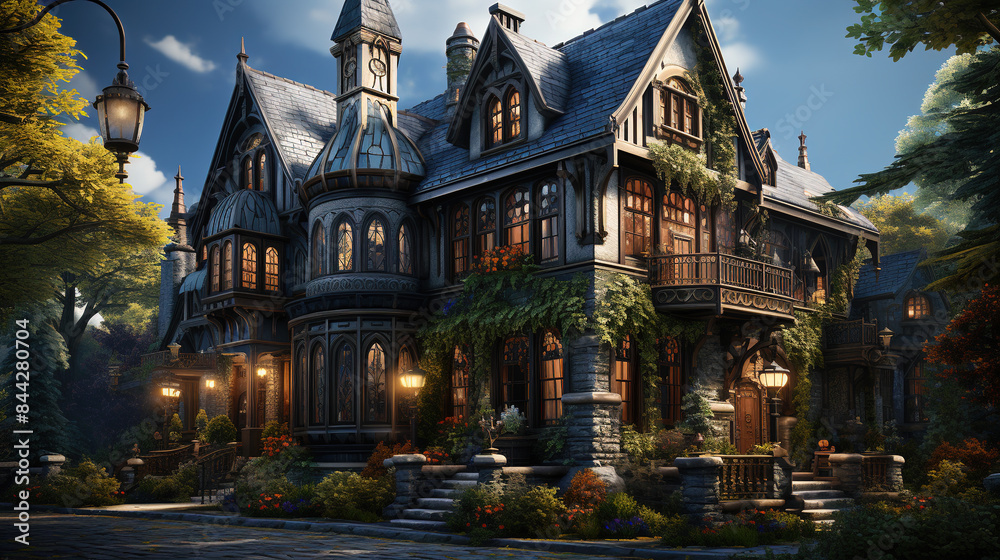 lavish mansion hyper realism 3 story house hyper realis high contrast ...