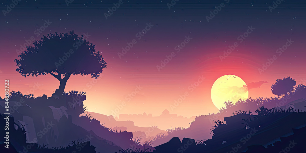 Landscape background, gaming level design backdrop gamer graphics style ...