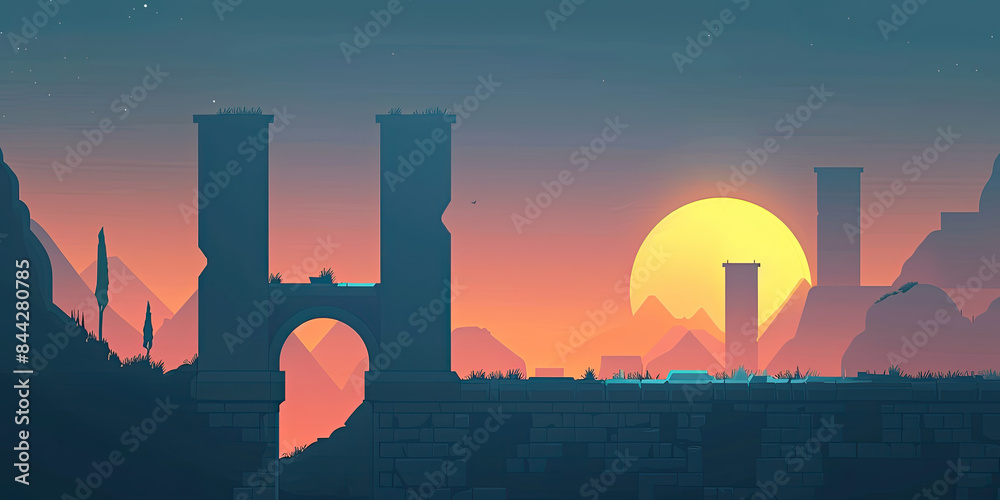 Landscape background, gaming level design backdrop gamer graphics style ...